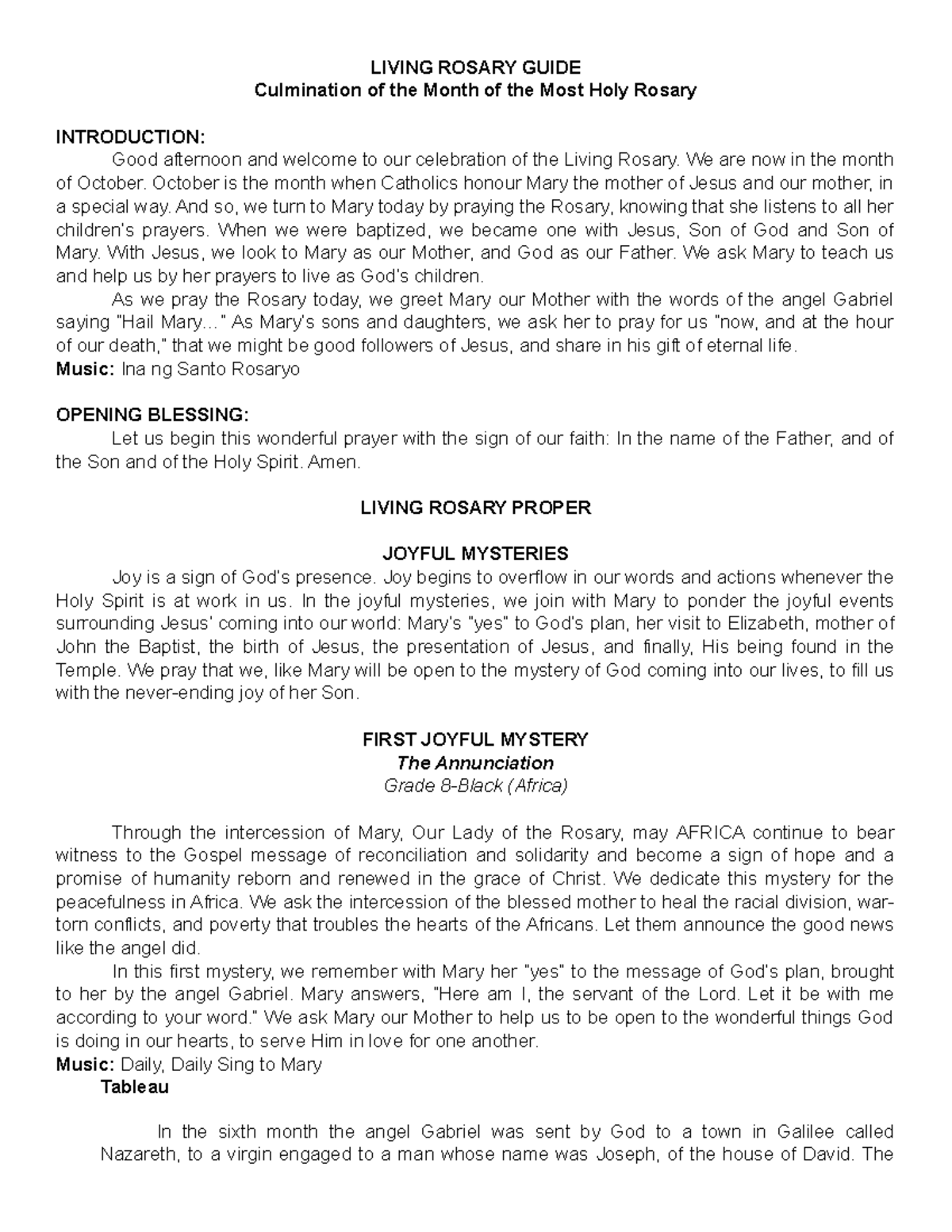 Living Rosary Guide BY ERNEST GERARD - LIVING ROSARY GUIDE Culmination ...