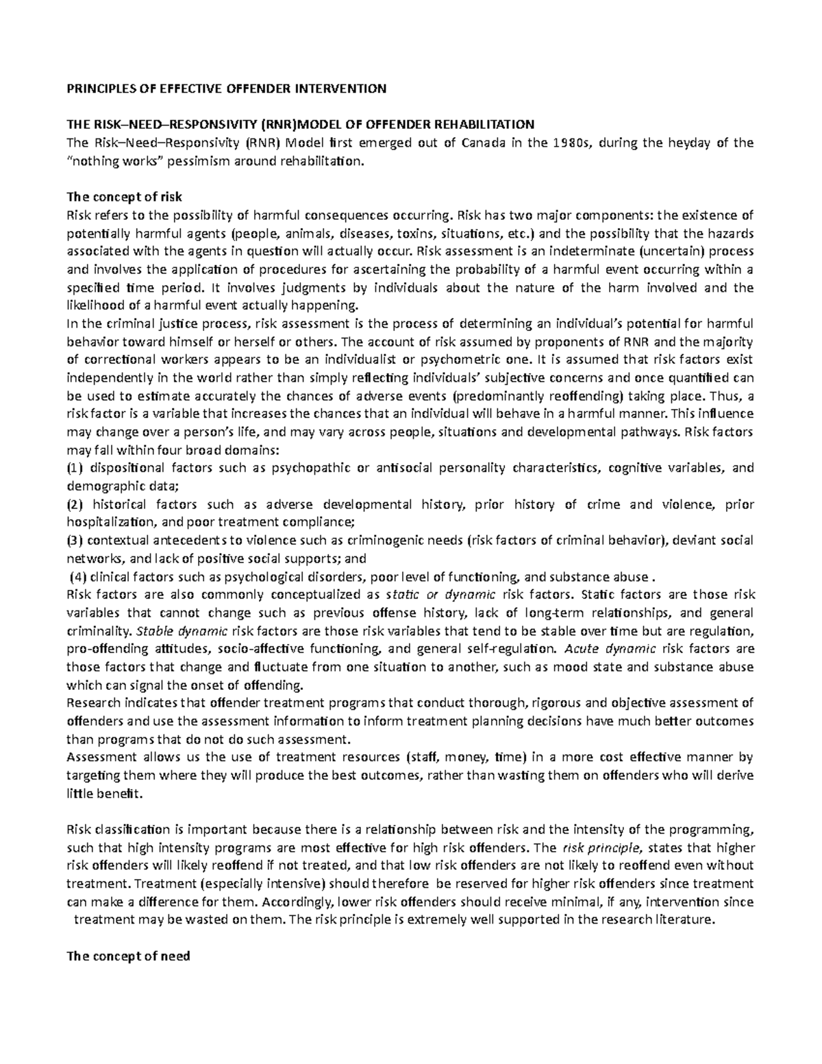 RNR and GLM Models - Types of laws - PRINCIPLES OF EFFECTIVE OFFENDER ...