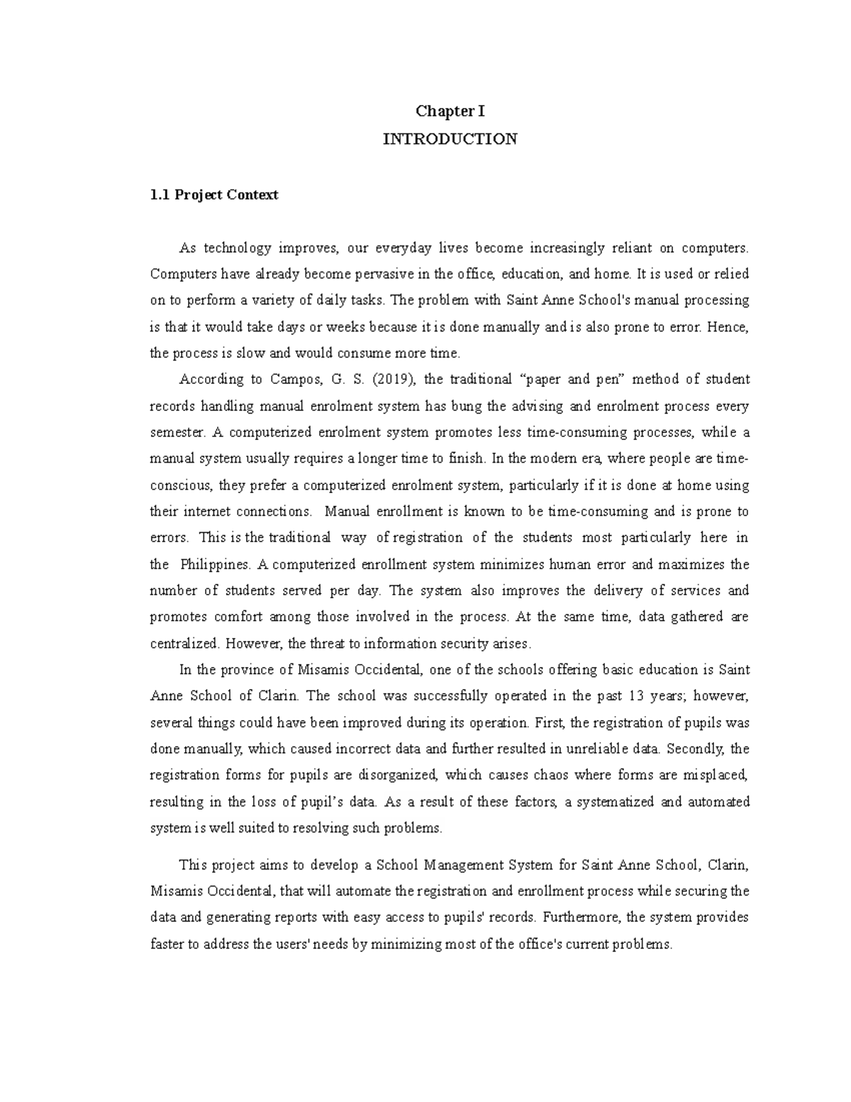 School Management System - introduction - Chapter I INTRODUCTION 1 ...