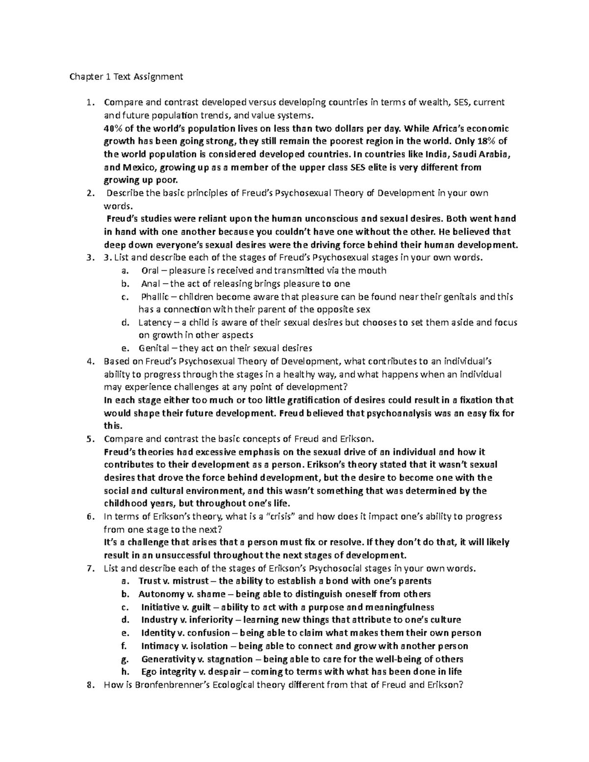 Chapter 1 Text Assignment - Chapter 1 Text Assignment Compare and contrast developed versus ...