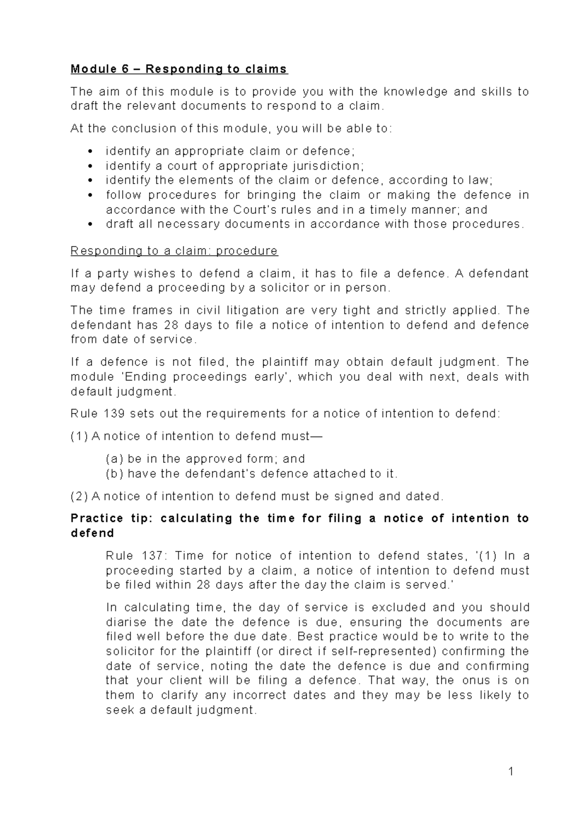 Module 6 - Responding to claims - Module 6 – Responding to claims The ...