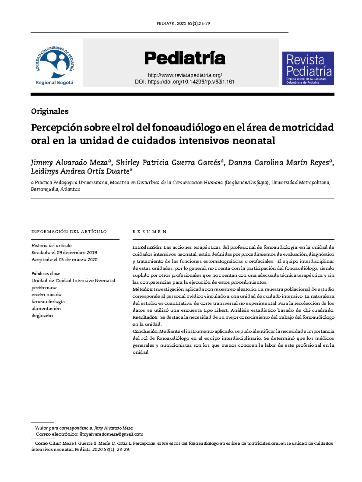 Articulo motricidad oral neonatos - PEDIATR. 2020;53(1):23 ...