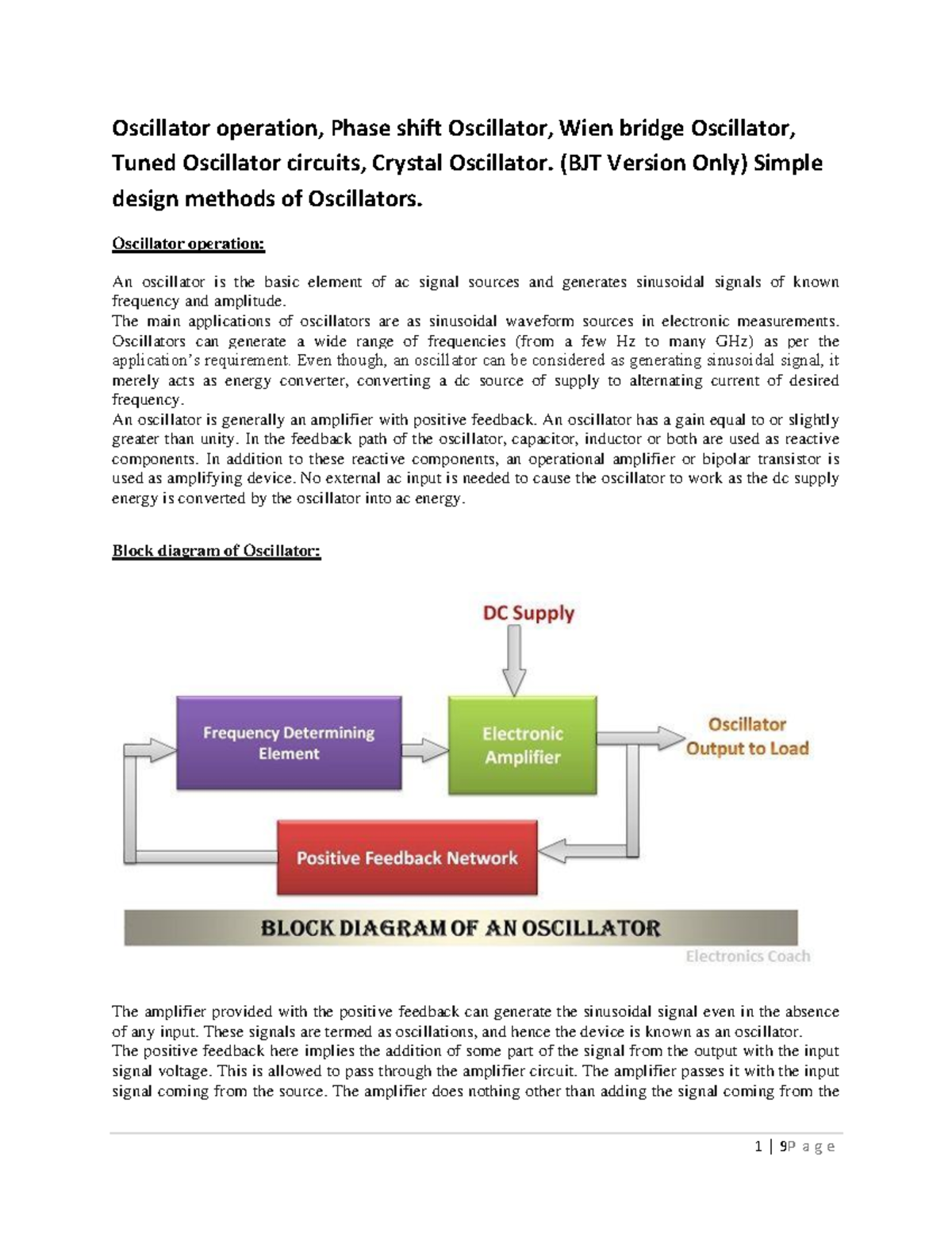 Oscillators - (BJT Version Only) Simple design methods of Oscillators ...