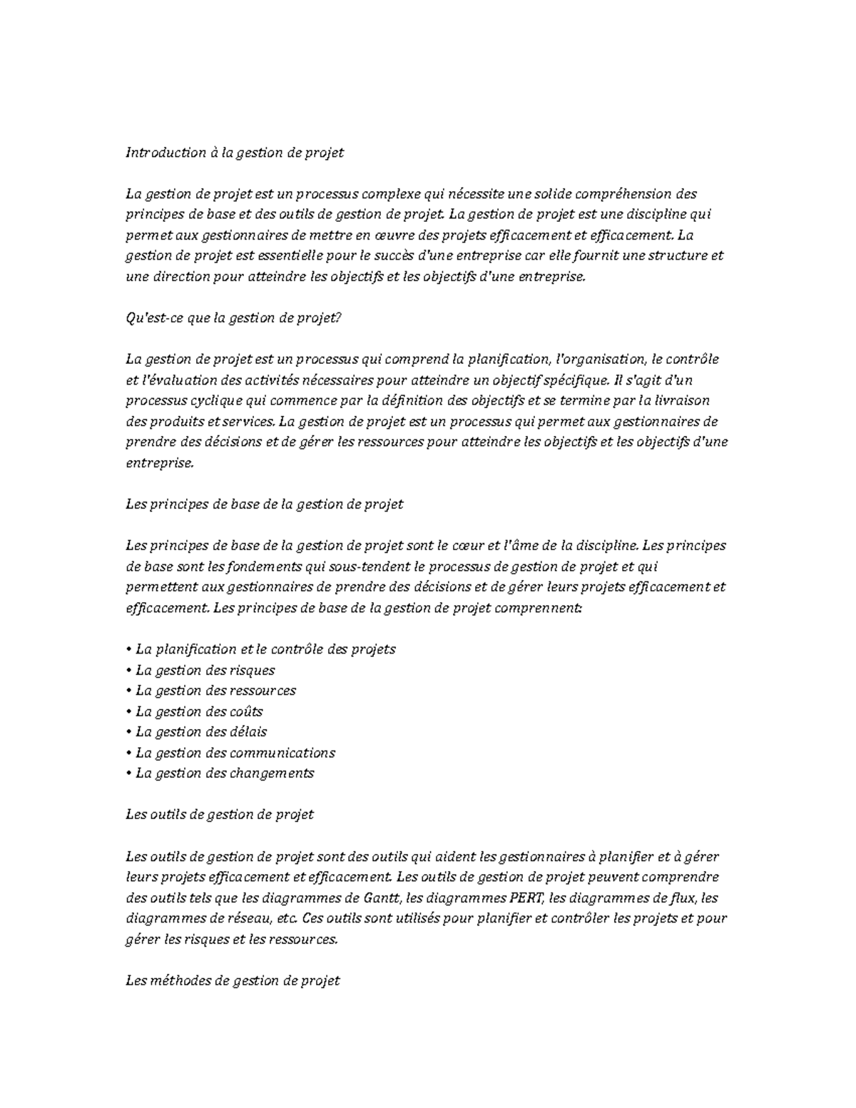 Project Management Study Notes - Introduction à la gestion de projet La ...