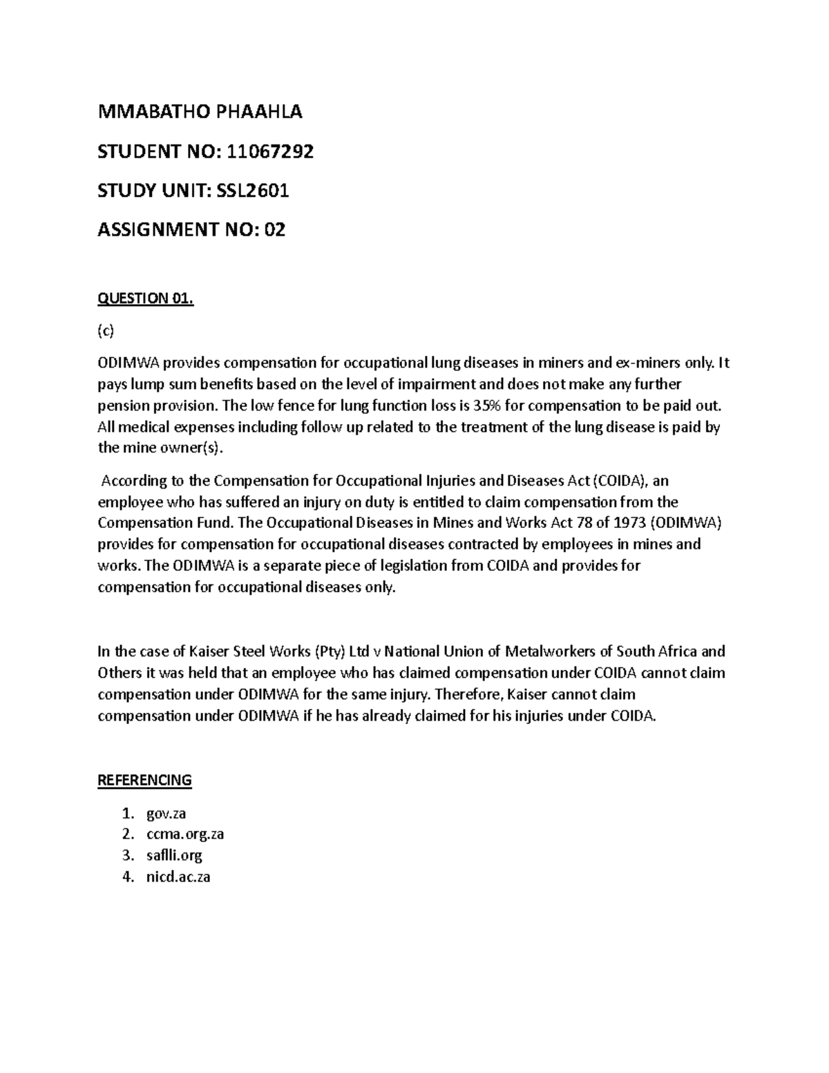 SSL2601 Answers 2 - ASS02 - MMABATHO PHAAHLA STUDENT NO: 11067292 STUDY UNIT: SSL ASSIGNMENT NO ...