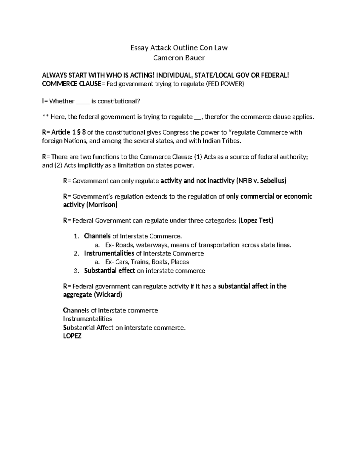 Essay Attack Outline Con Law - Essay Attack Outline Con Law Cameron ... Essay Attack Outline Con Law - Essay Attack Outline Con Law Cameron ...