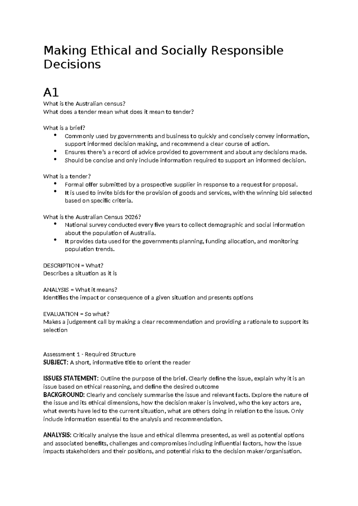 Tut 2 BSB250 - Making Ethical and Socially Responsible Decisions A What ...