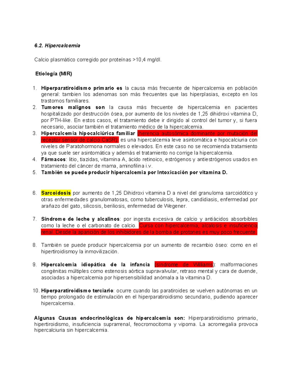 preparacion para exposicion y examen - Hipercalcemia Calcio plasmático ...