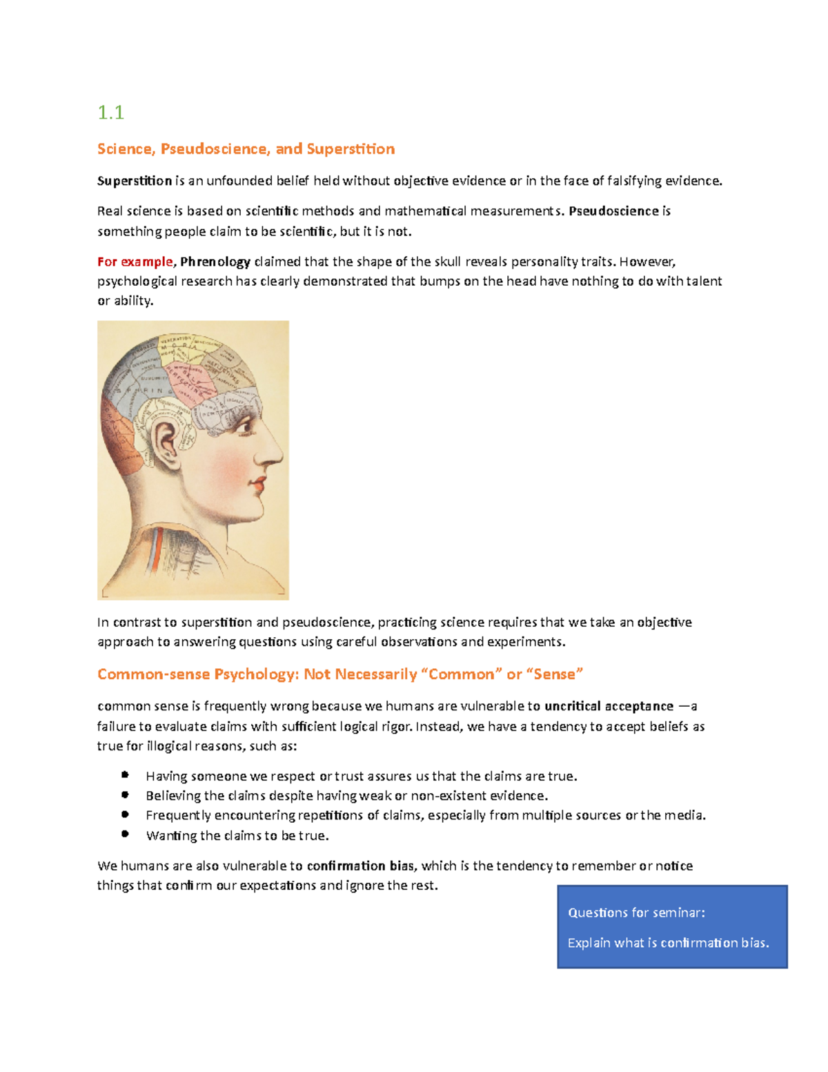 Notes - Introduction to Psychology - 1. Science, Pseudoscience, and ...