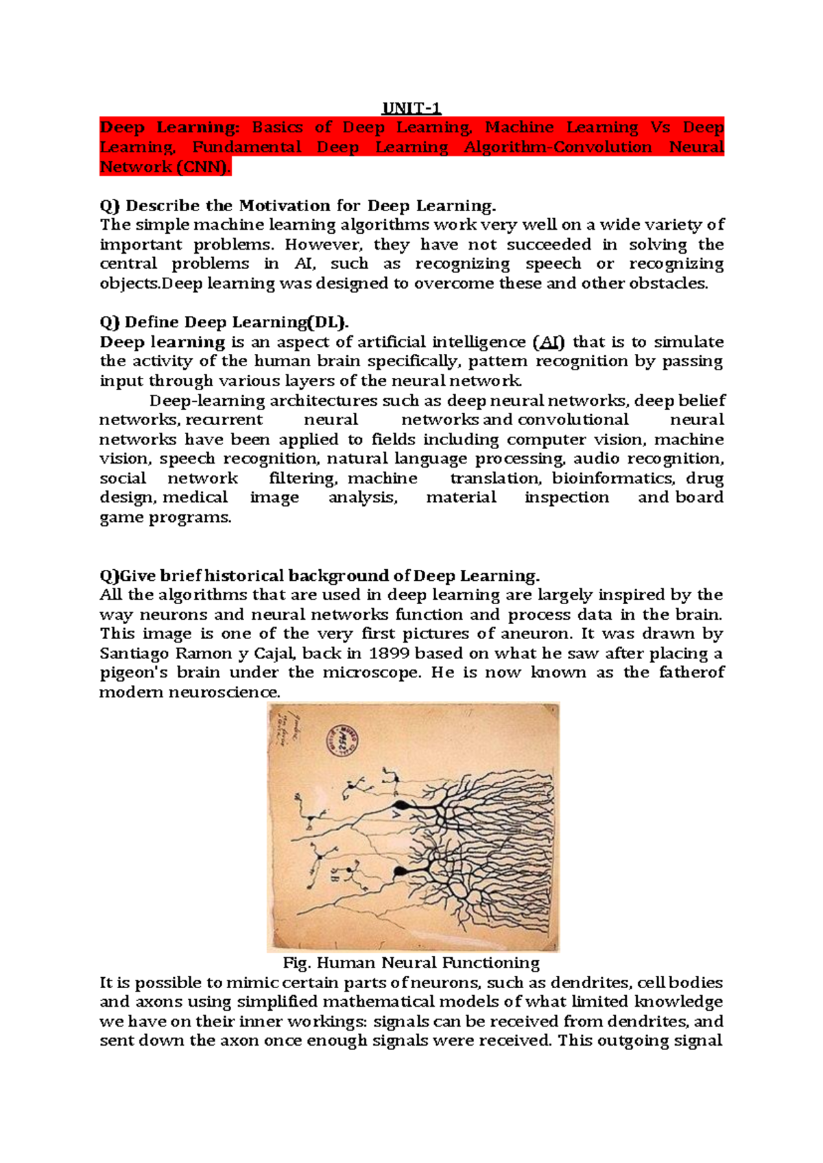 Deep Learning Unit 1 Unit 1 Deep Learning Basics Of Deep Learning Machine Learning Vs Deep