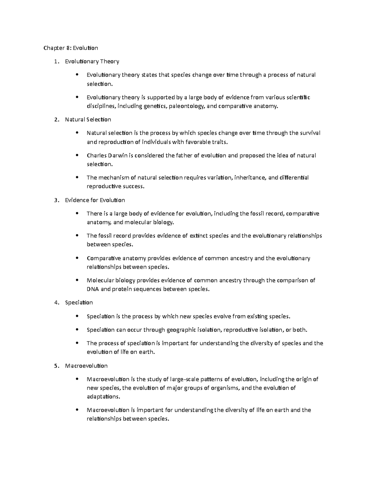 Chapter 8 Bio 11900 - Chapter 8: Evolution Evolutionary Theory ...