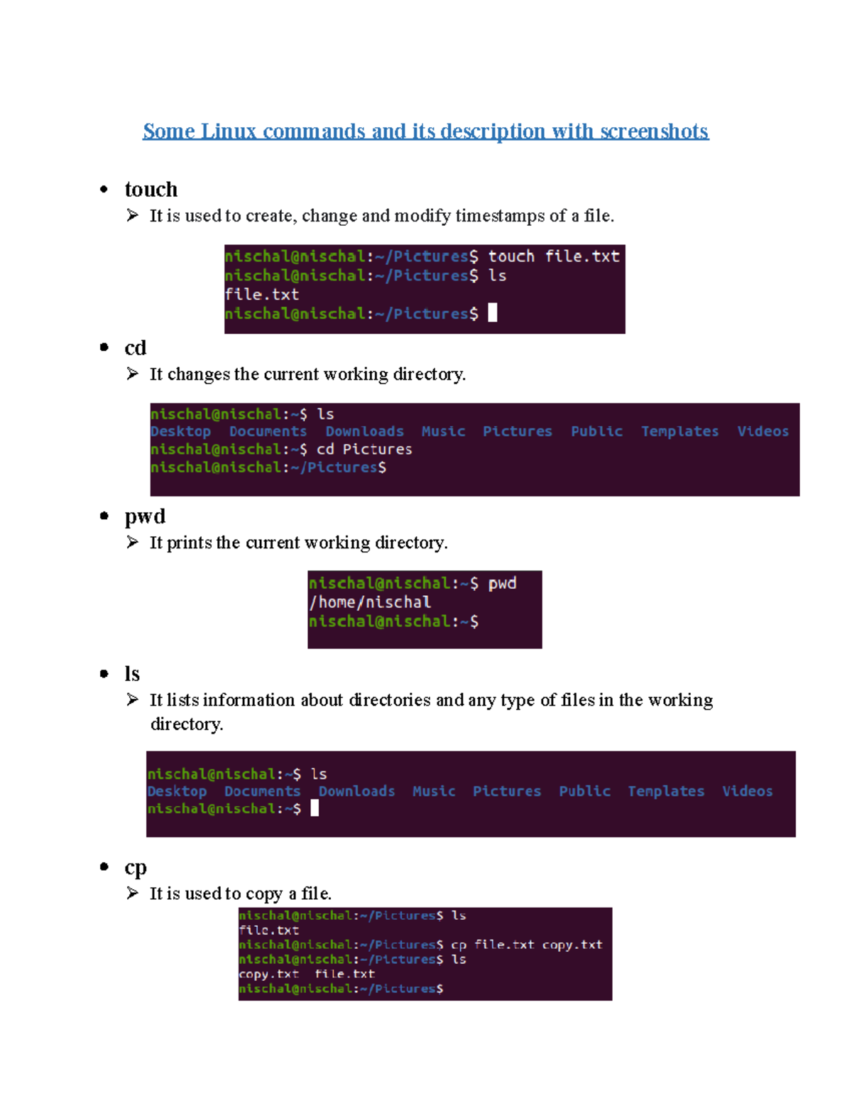 Some Linux commands and its description with screenshots - cd It ...