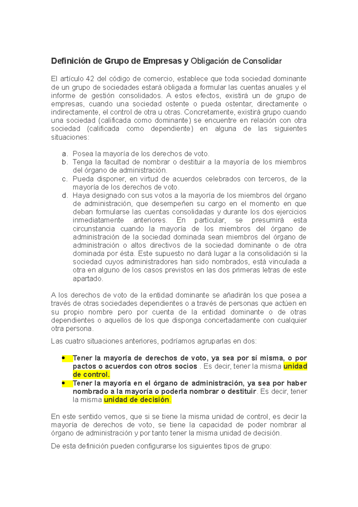Consolidación Teoria - Definición de Grupo de Empresas y Obligación de ...