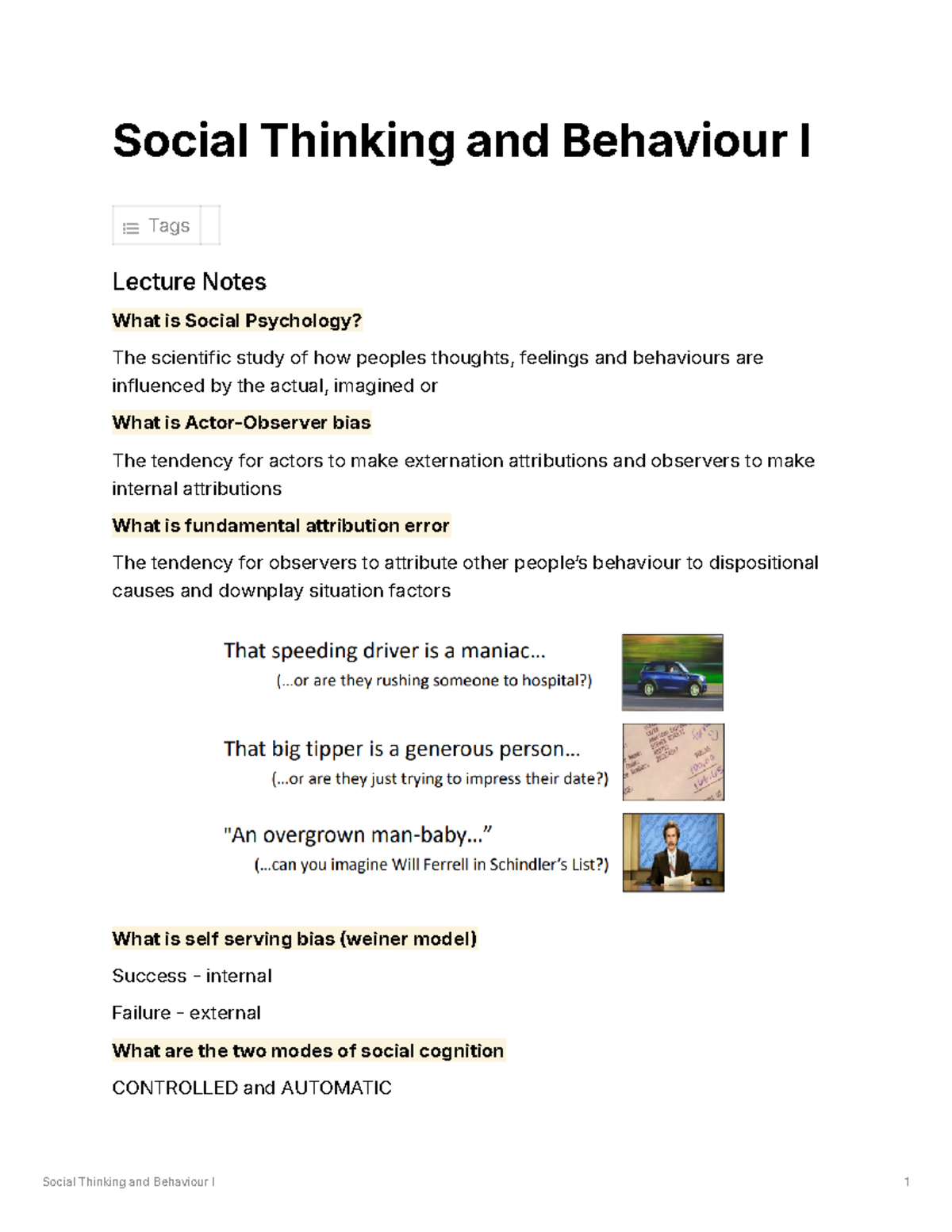Social Thinking Notes - Social Thinking and Behaviour I 1 Social ...