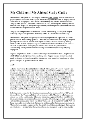 Eng FAL Gr 12 My Children My Africa notes - My Children My Africa ...