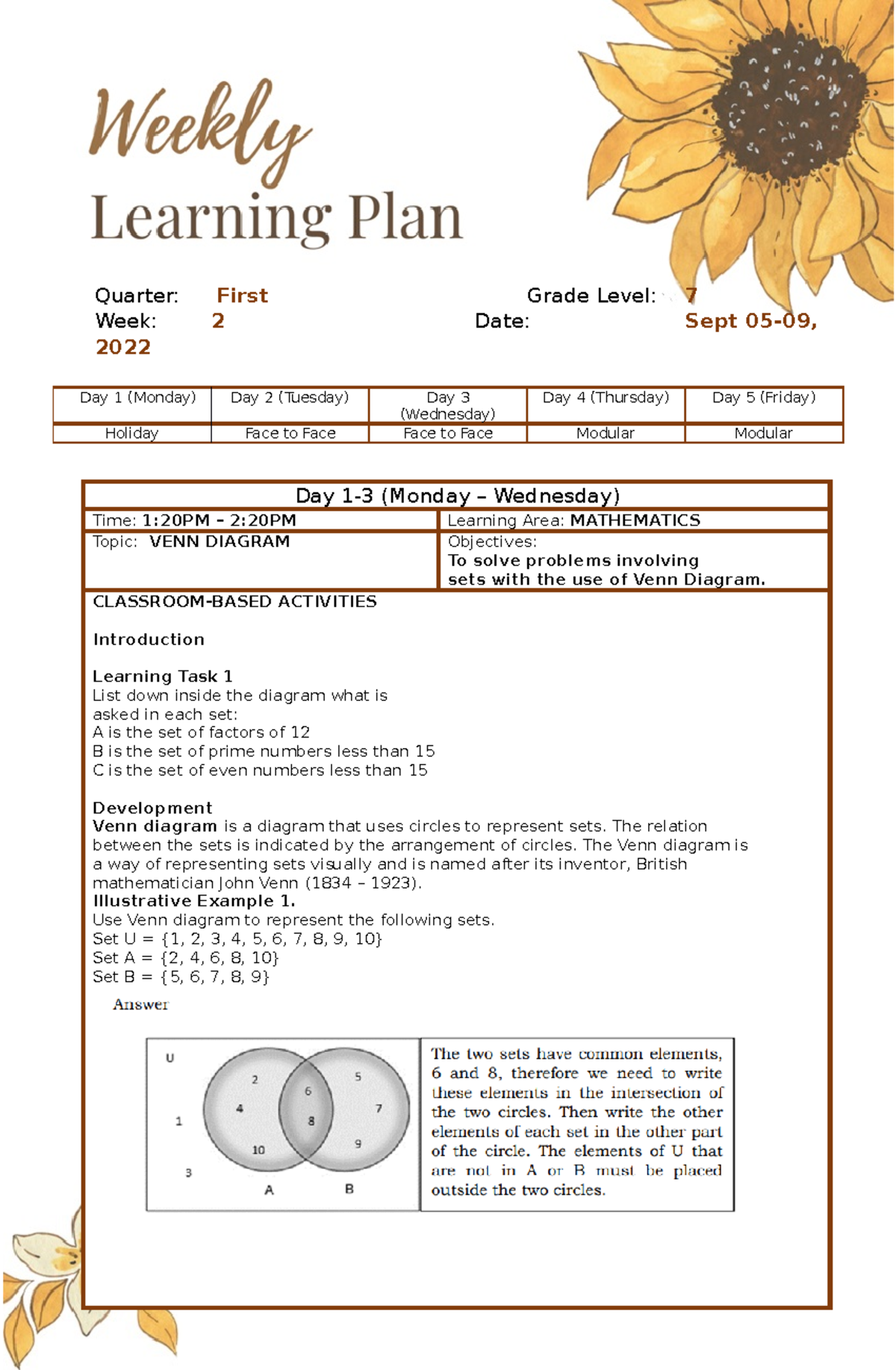 Math 7 Week 2 - whlp - Quarter: First Grade Level: 7 Week: 2 Date: Sept ...