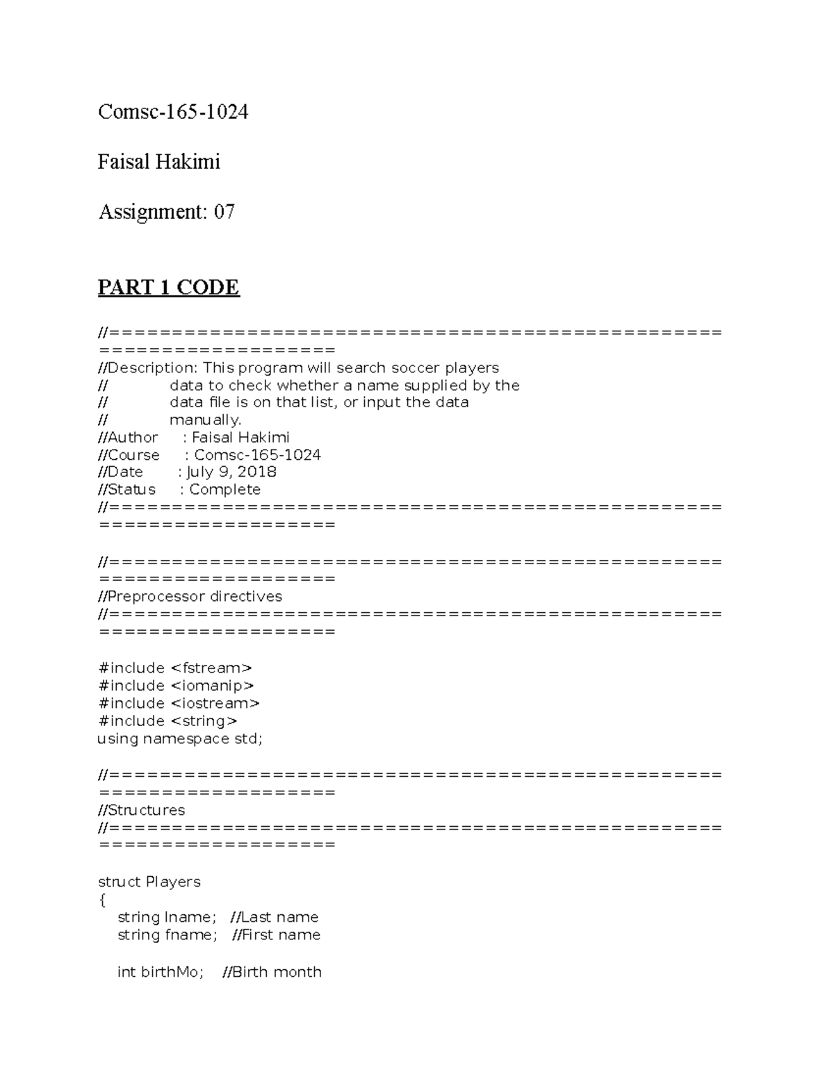 Faisal Hakimi Assignment: 07 PART 1 CODE - Studocu
