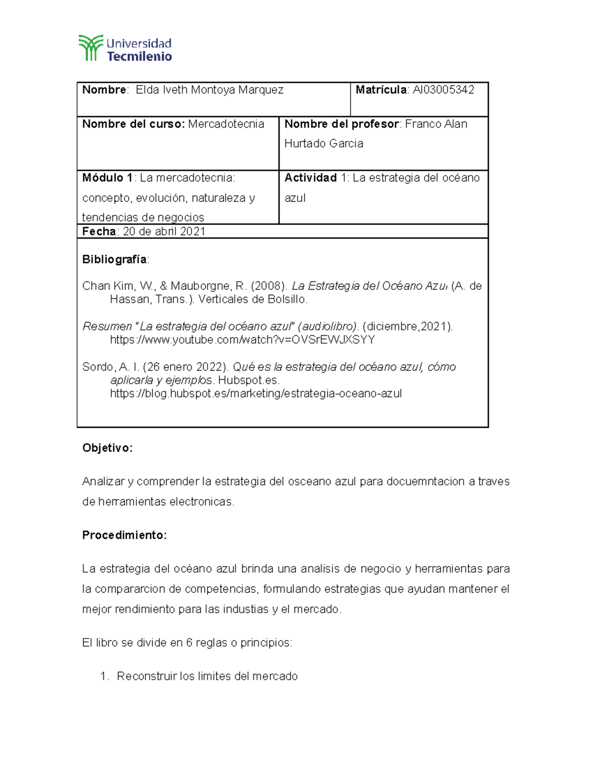 ACT 1 estrategia del octano azul Mercadotecnia - Nombre : Elda Iveth ...