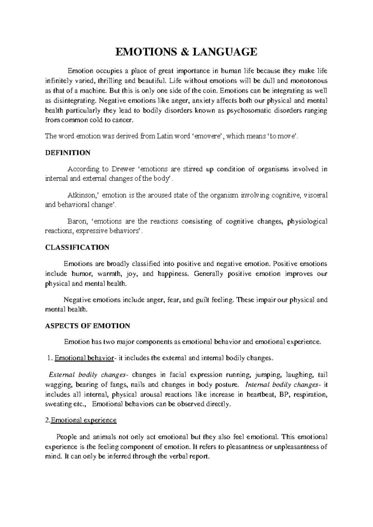 GP I N7 UNIT 5 - Nil - EMOTIONS & LANGUAGE Emotion occupies a place of ...