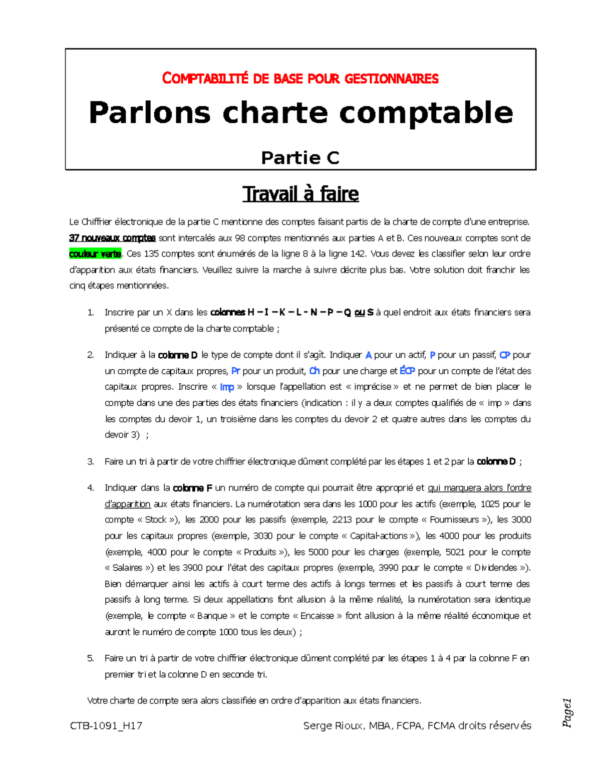 Parlons Charte Comptable Travail À Faire - COMPTABILITÉ DE BASE POUR ...