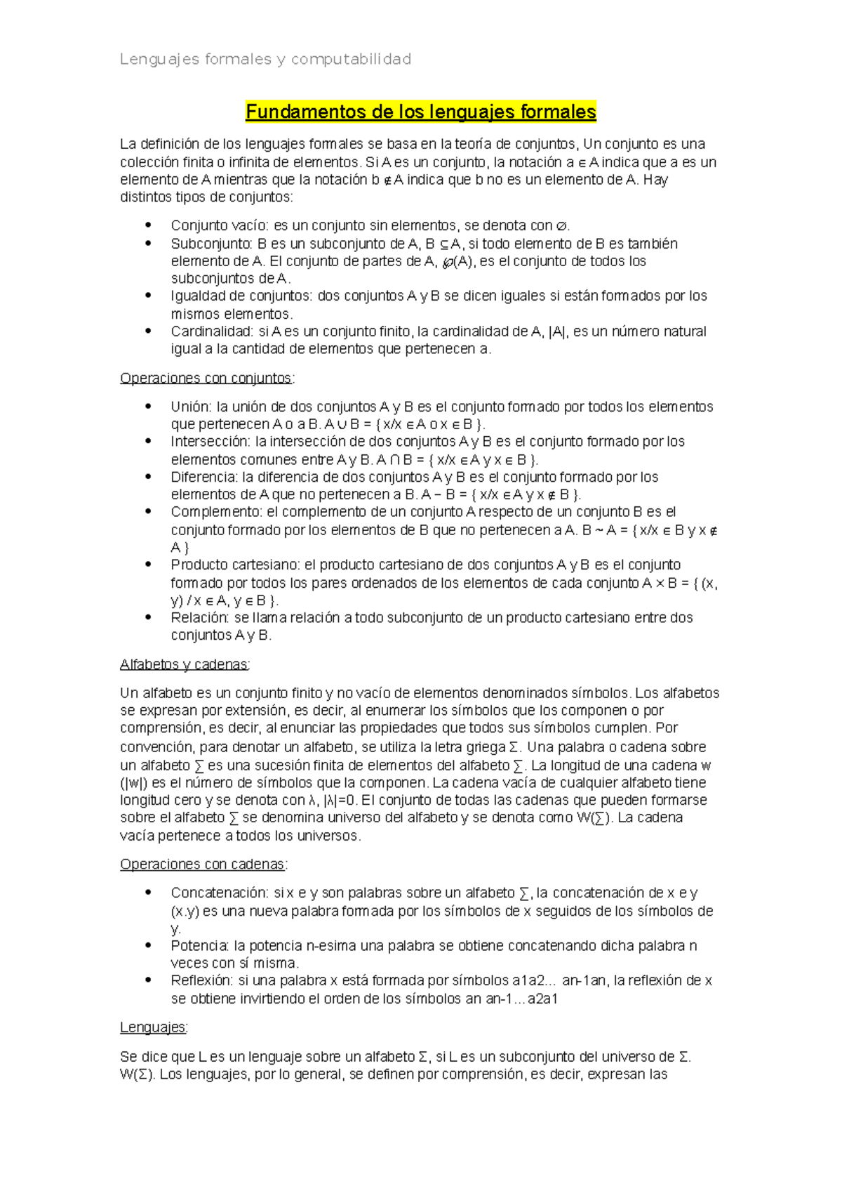 Lenguajes formales M1 - ..... - Fundamentos de los lenguajes formales ...