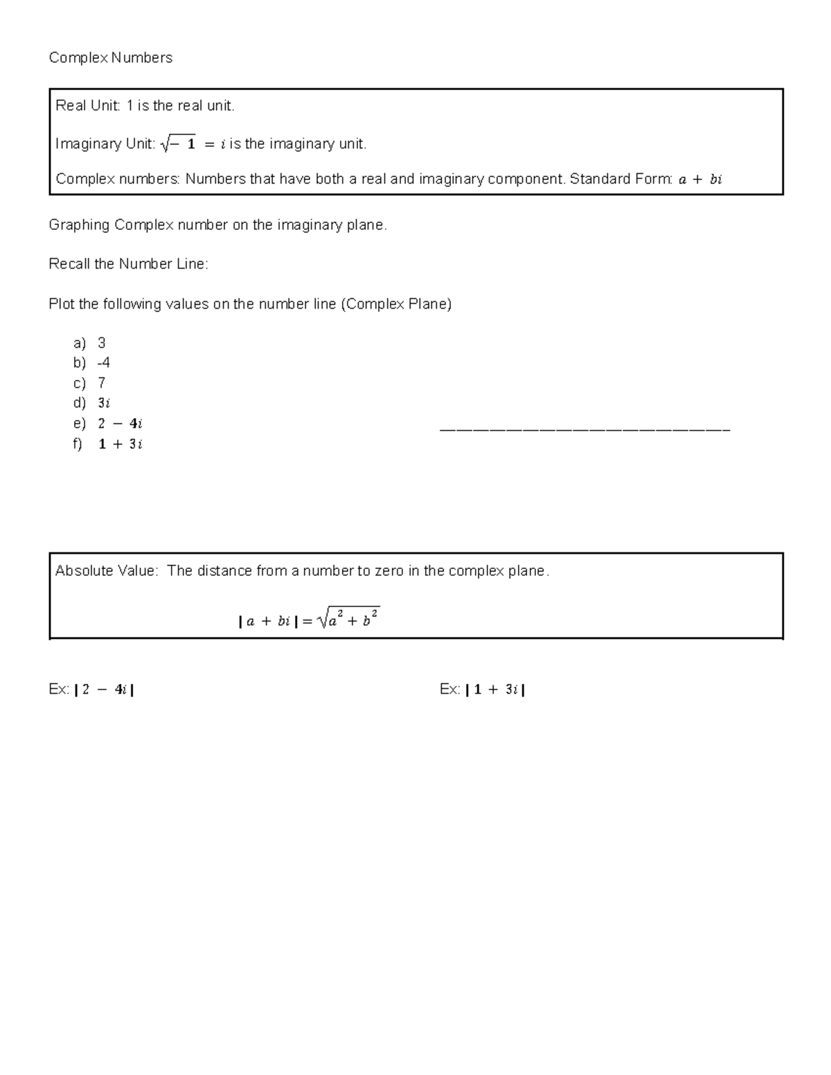 Complex+Numbers - Worksheey - Complex Numbers Real Unit: 1 is the real ...