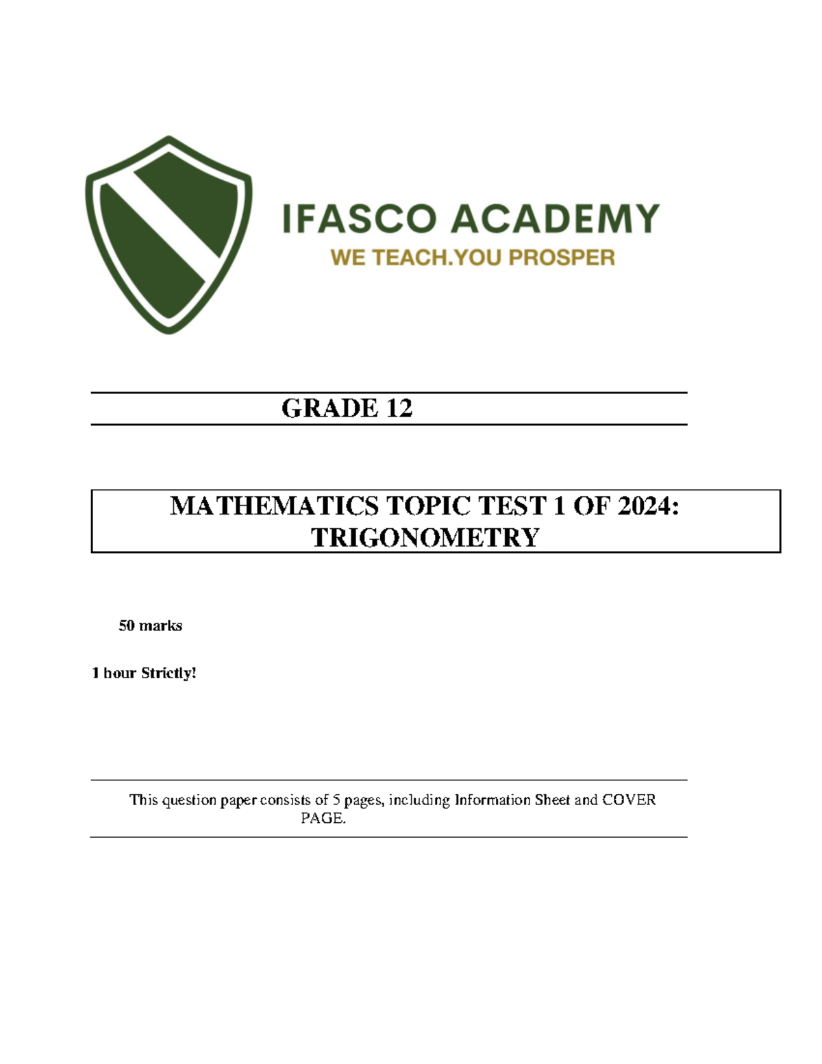 Trig questions - Trigonometry - GRADE 12 MATHEMATICS TOPIC TEST 1 OF ...
