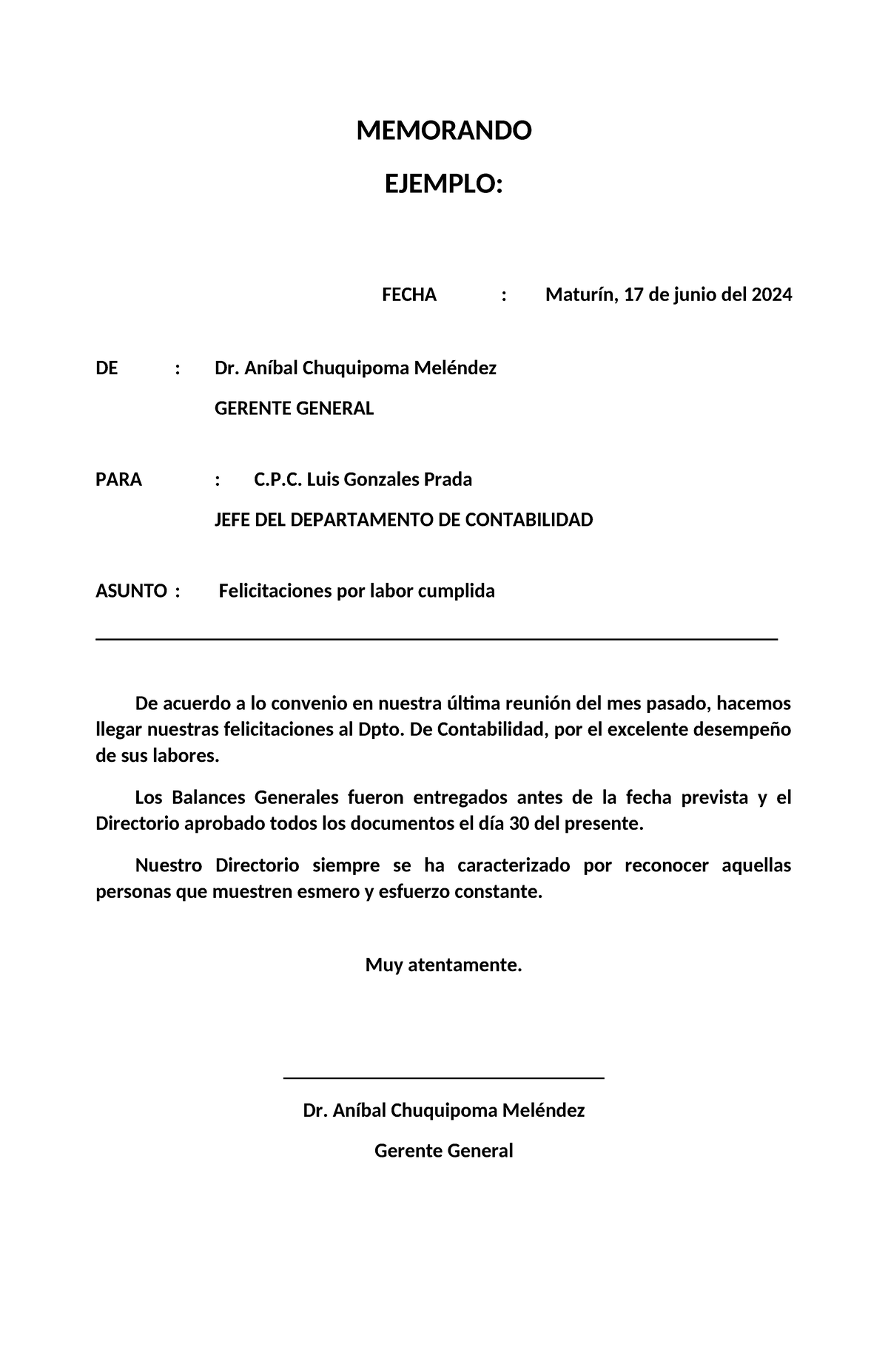Estructura DE UN Memorando - MEMORANDO EJEMPLO: FECHA : Maturín, 17 de ...