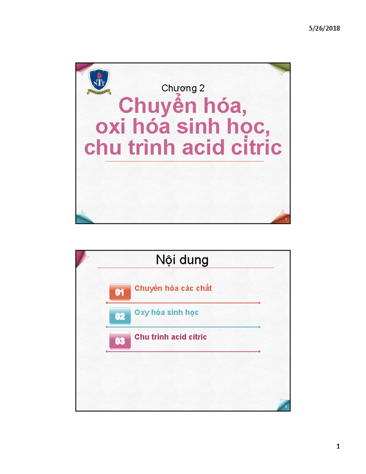 Chuong 2 - Chuyen hoa - oxy hoa sinh hoc - chu trinh TCA - Chương 2 ...