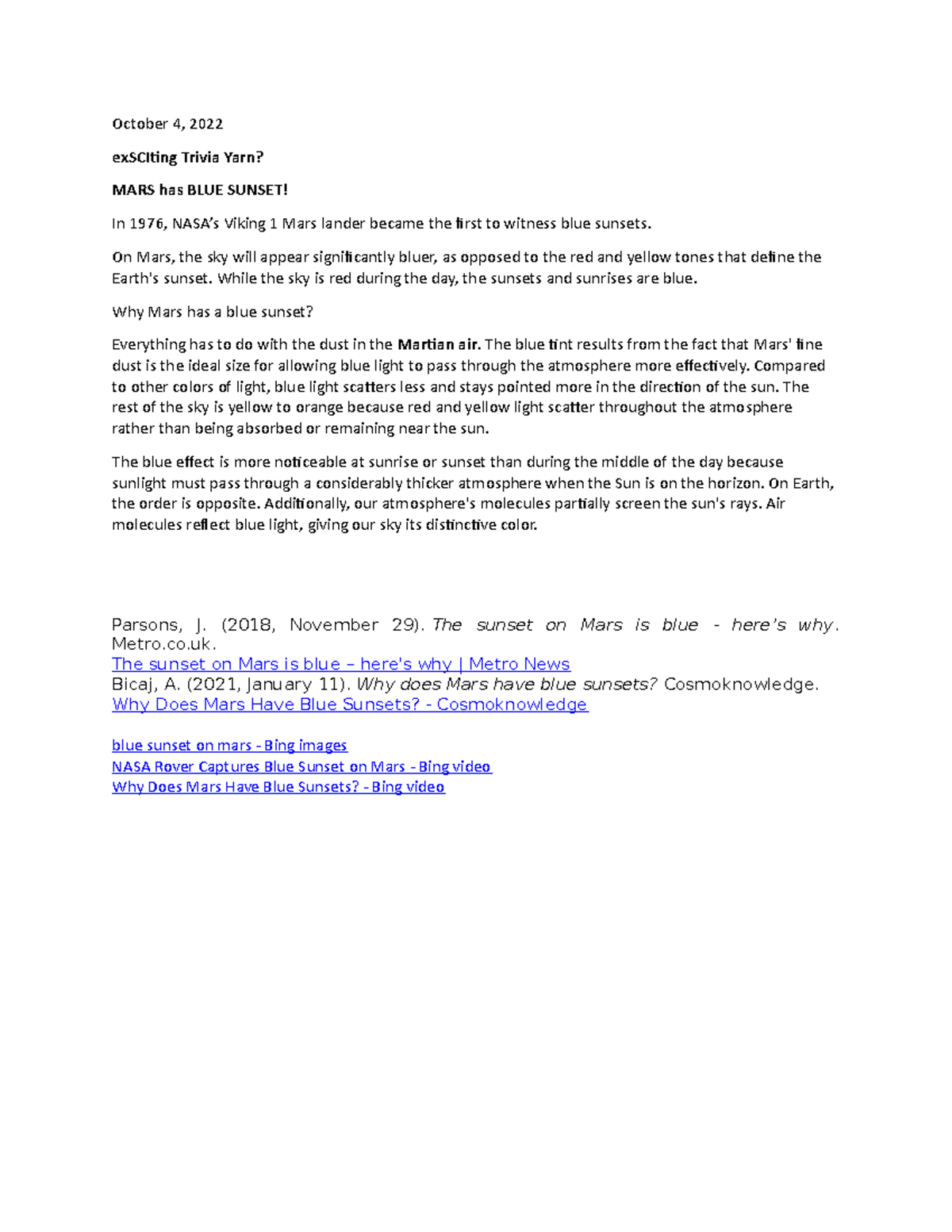 Trivia - environmental science - October 4, 2022 exSCIting Trivia Yarn ...