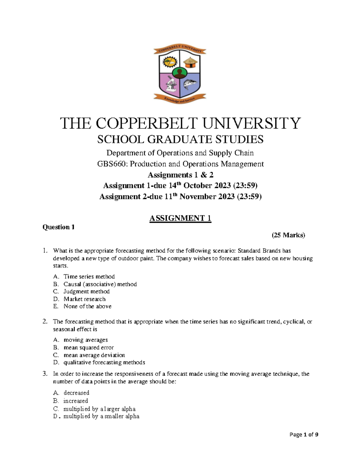 GBS 660 Assignments 1 and 2 2023 Lusaka Campus - THE COPPERBELT ...