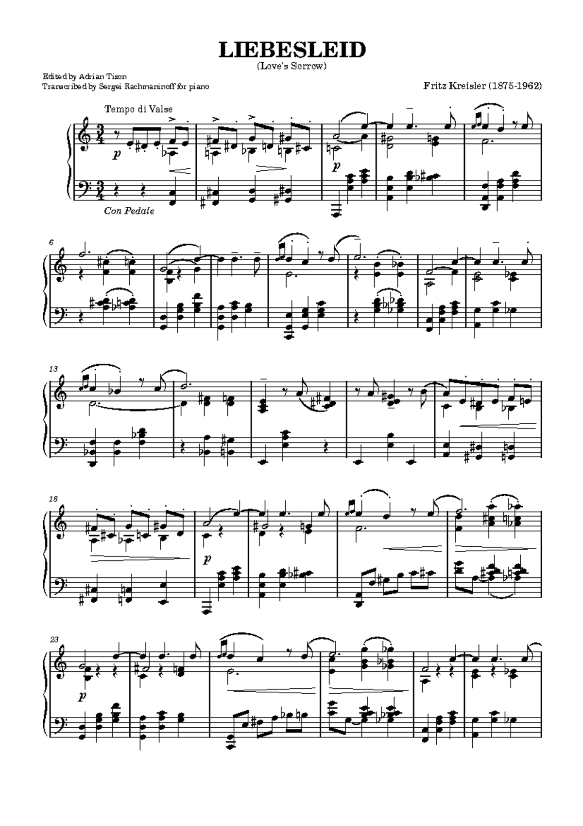 Liebesleid F. Kreisler arr - Fritz Kreisler (1875-1962) (Love's Sorrow ...
