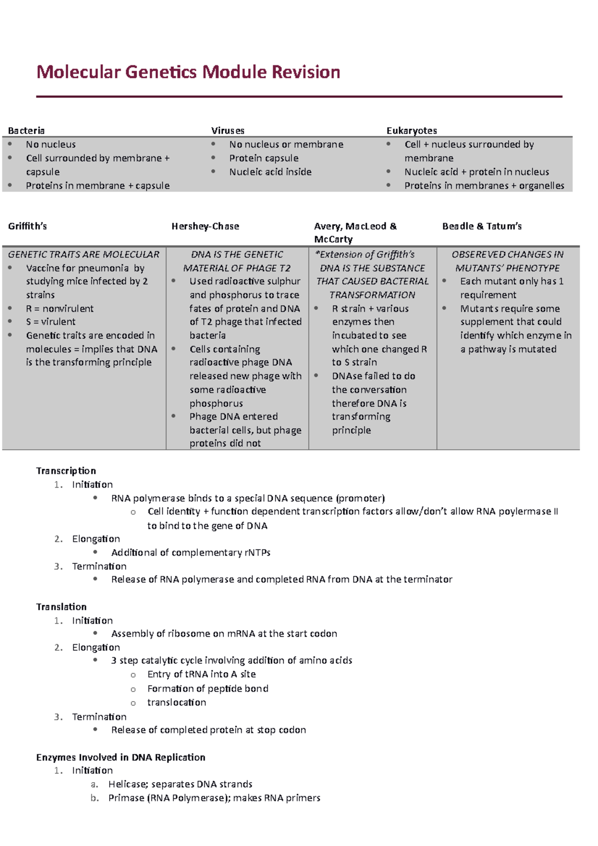 Molecular Genetics + Ecology Revision - Molecular Genetics Module ...