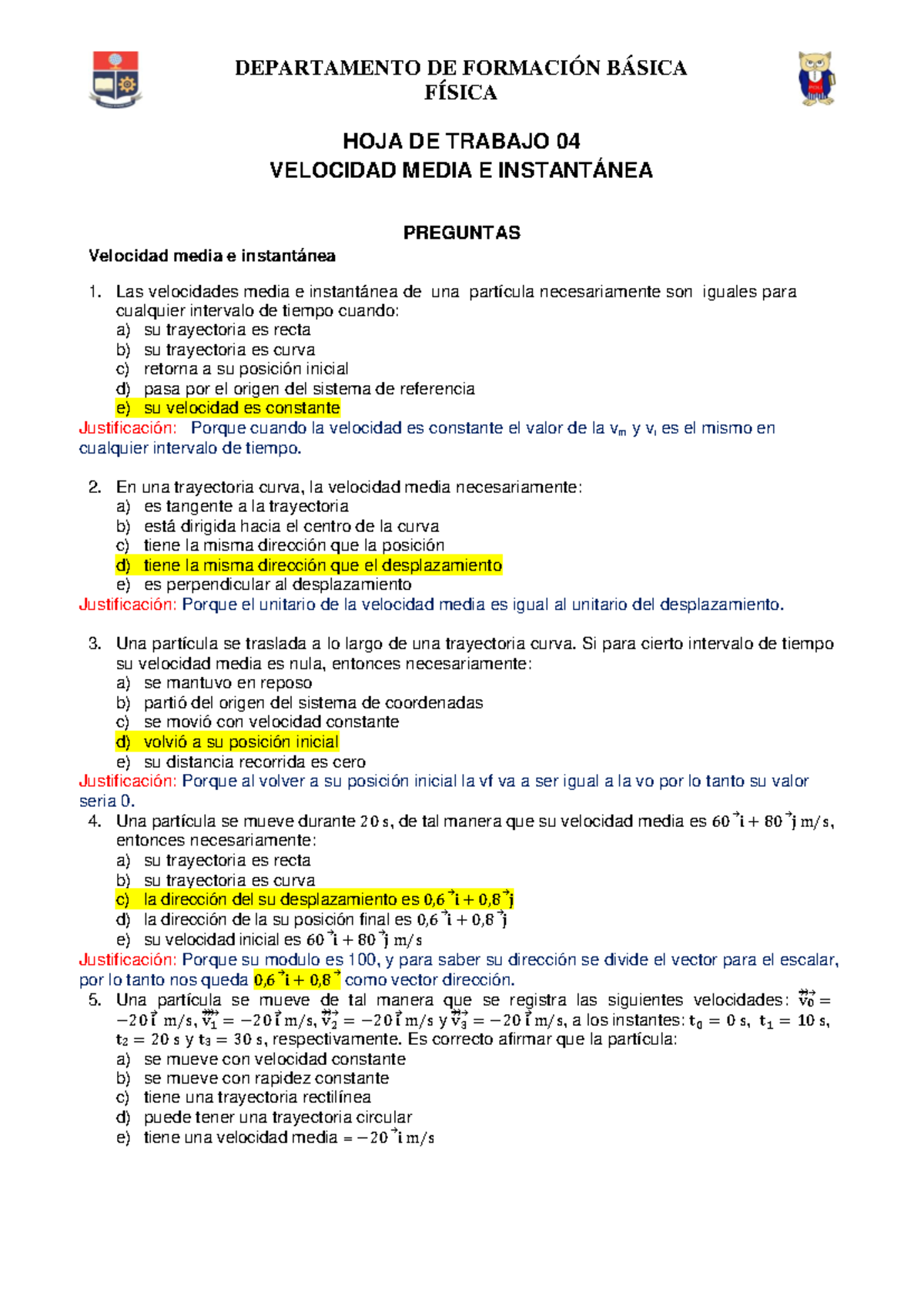 Hoja de trabajo 04 Fisica - DEPARTAMENTO DE FORMACIÓN BÁSICA FÍSICA ...