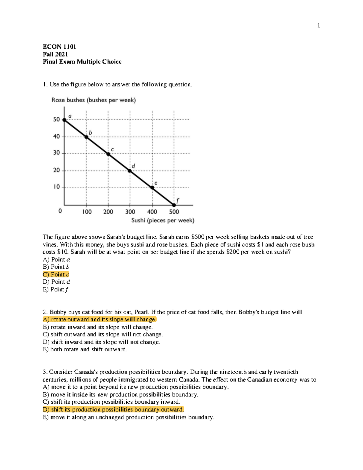 1101 MC Final F21 - ECON 1101 Fall 2021 Final Exam Multiple Choice Use ...