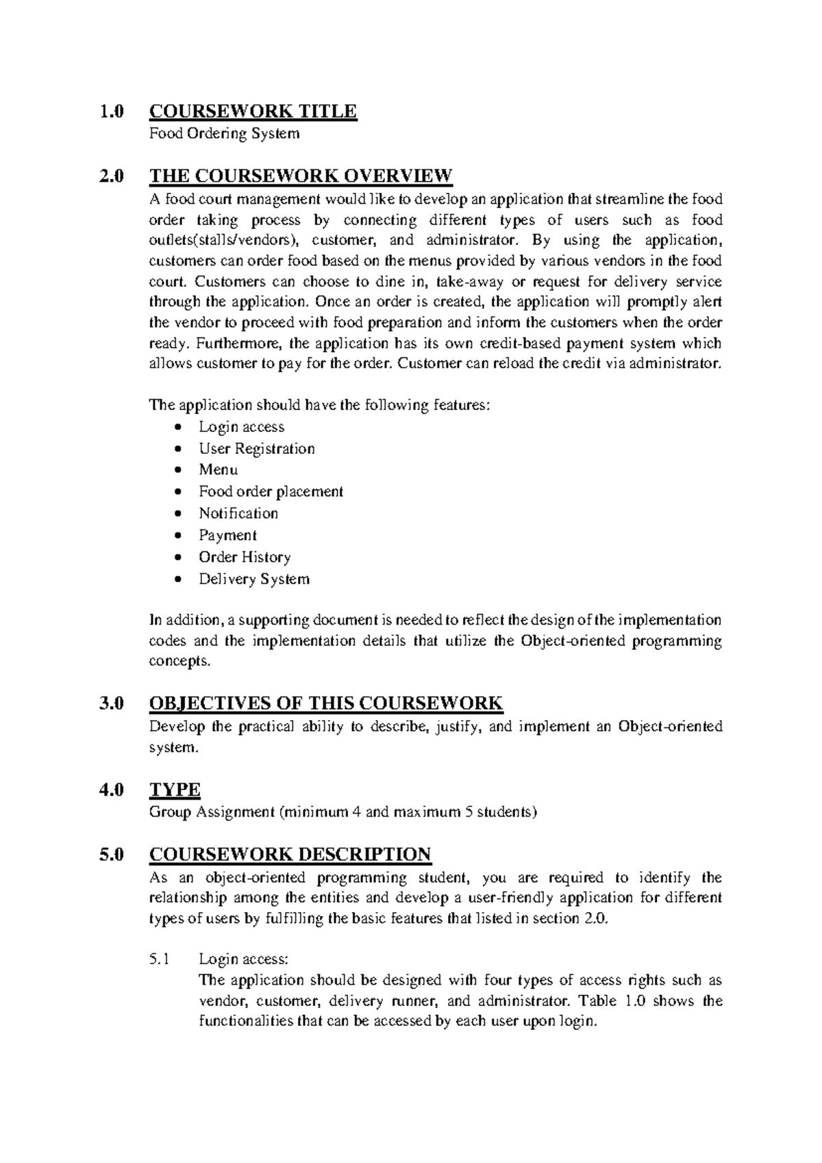 2411 OODJ Assignment QS - 1 COURSEWORK TITLE Food Ordering System 2 THE COURSEWORK OVERVIEW A ...