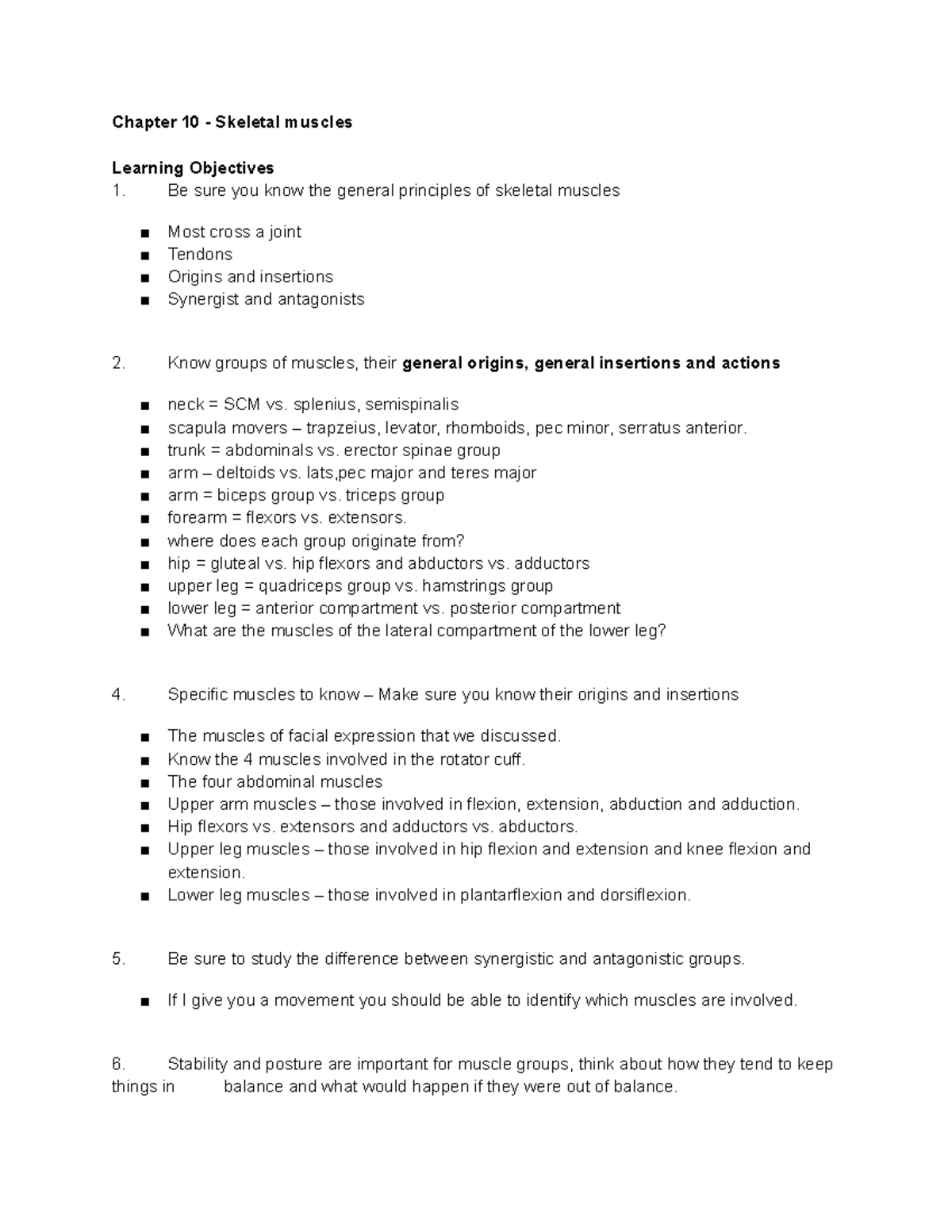 Ch. 10 Anatomy Lecture Notes - Chapter 10 - Skeletal muscles Learning ...