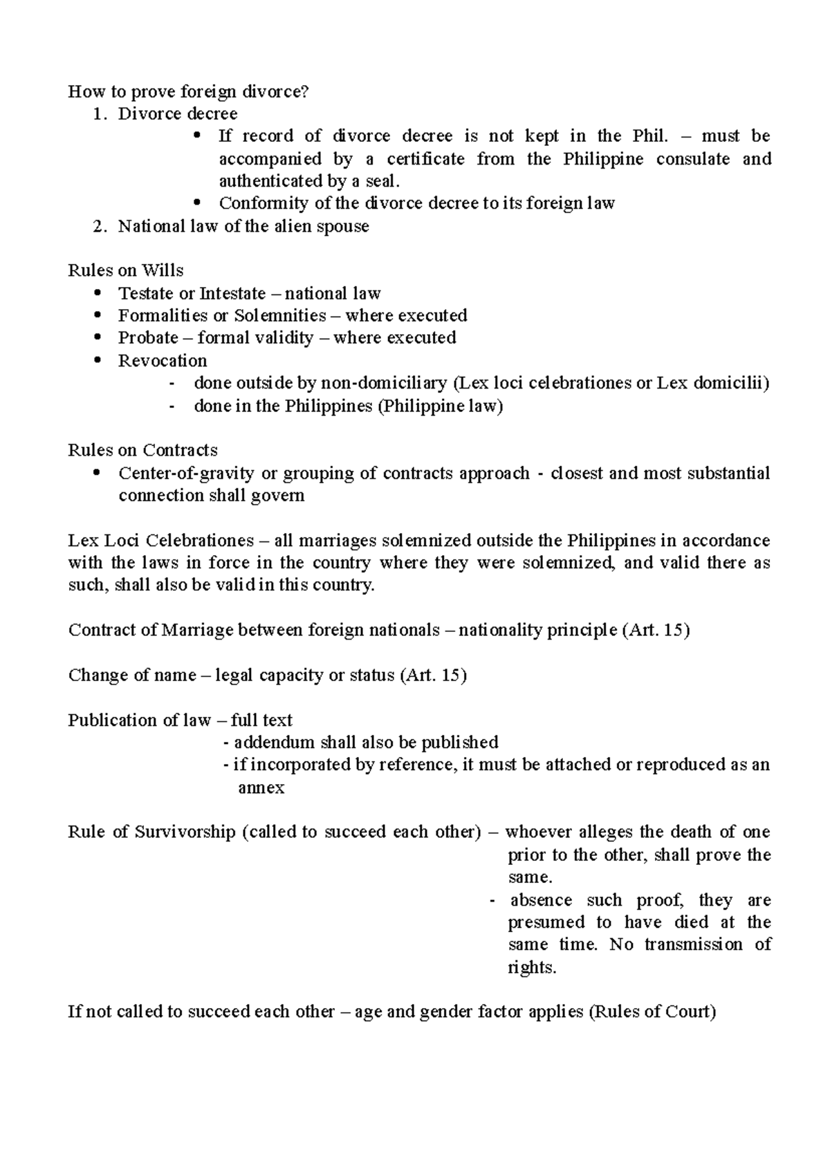 Notes - Civil - How to prove foreign divorce? 1. Divorce decree If ...