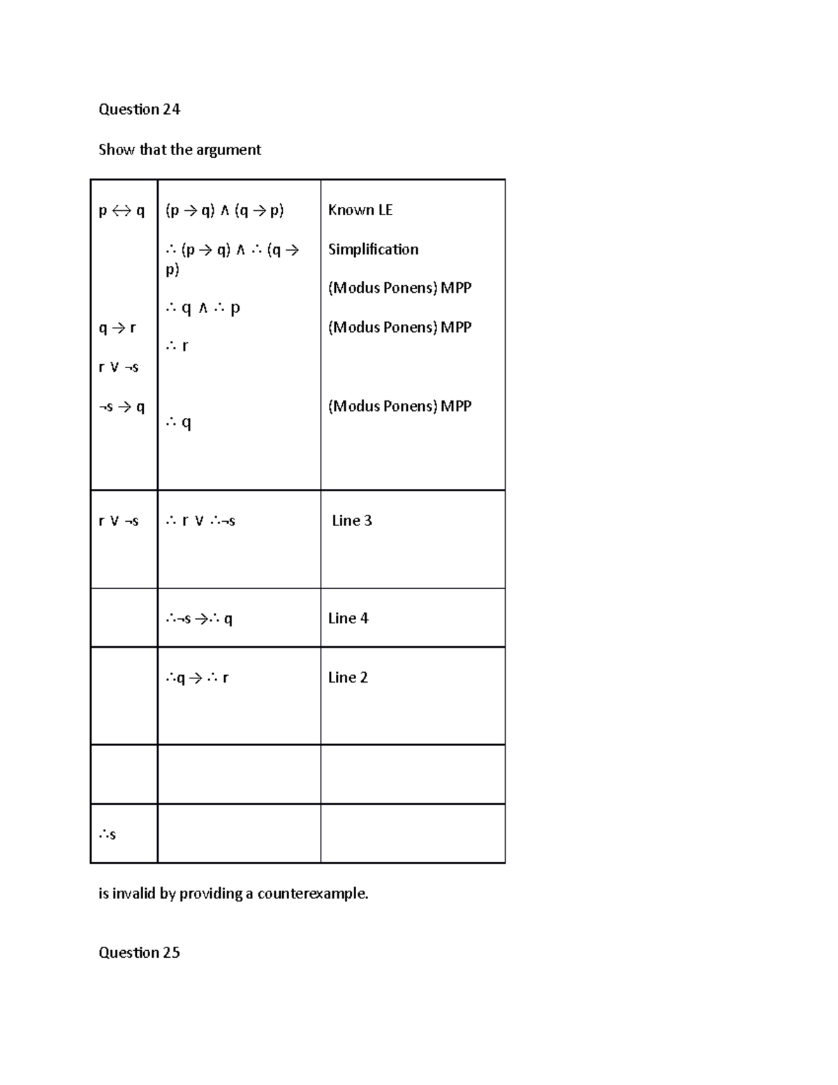 Propositional Logic 24-32 - Question 24 Show that the argument p ↔ q q ...
