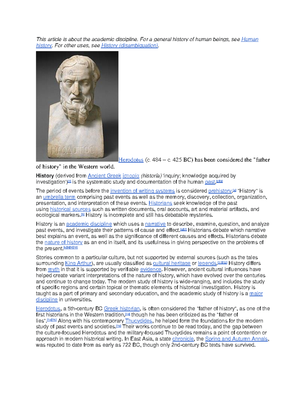 This article is about the academic discipline - For a general history ...