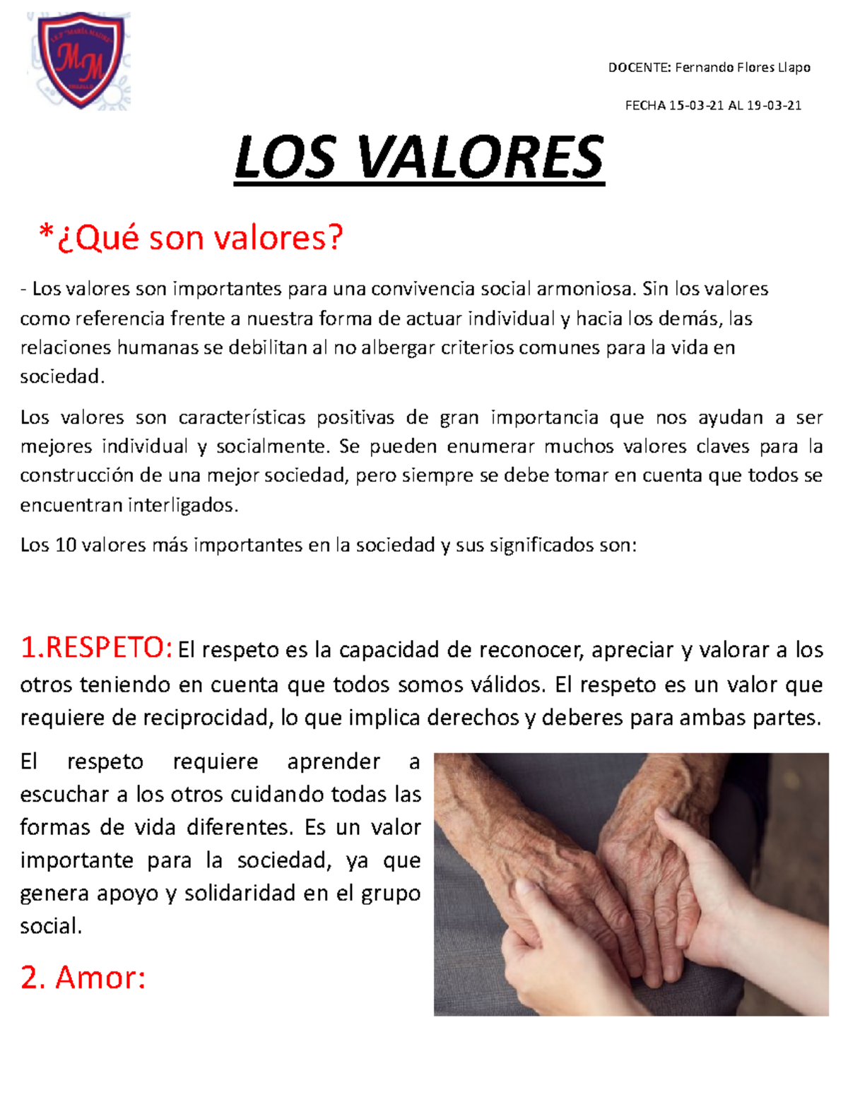 Los valores fundamentales - ####### FECHA 15-03-21 AL 19-03- LOS ...
