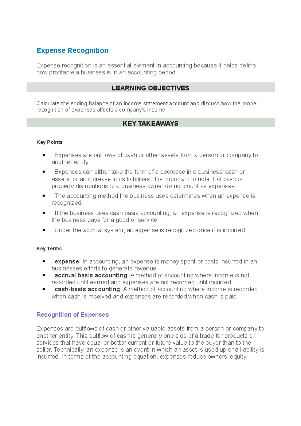 Expense Recognition - Expense Recognition Expense recognition is an ...