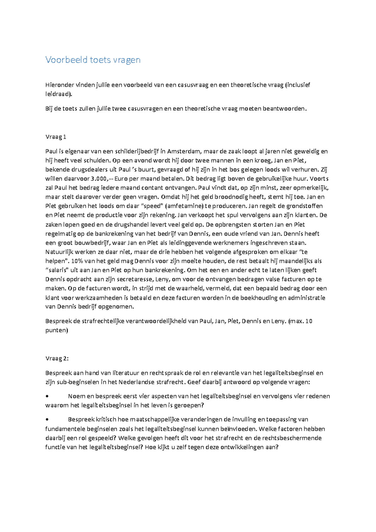 Voorbeeld toetsvragen - Voorbeeld toets vragen Hieronder vinden jullie ...