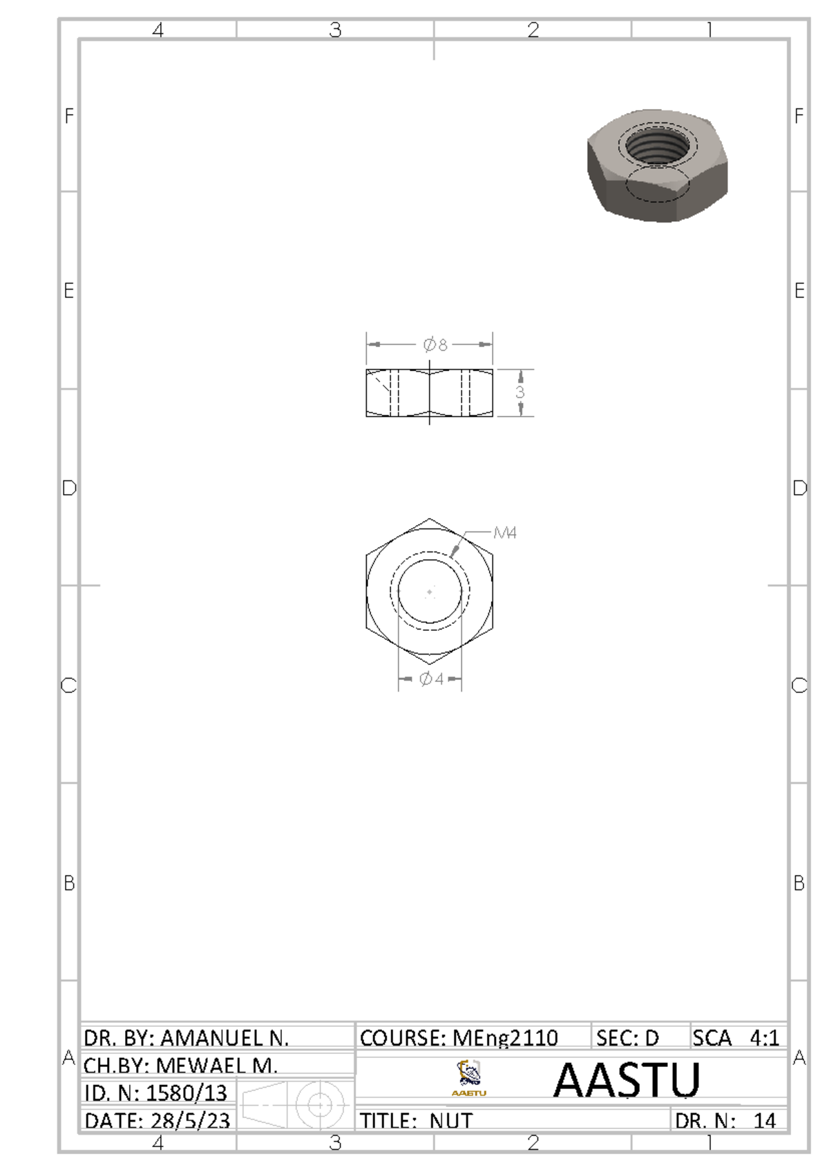 14 Nut - Nut - Mechanical Drawing - ACB ACB - 48 M4 DEF DEF - DR. BY ...