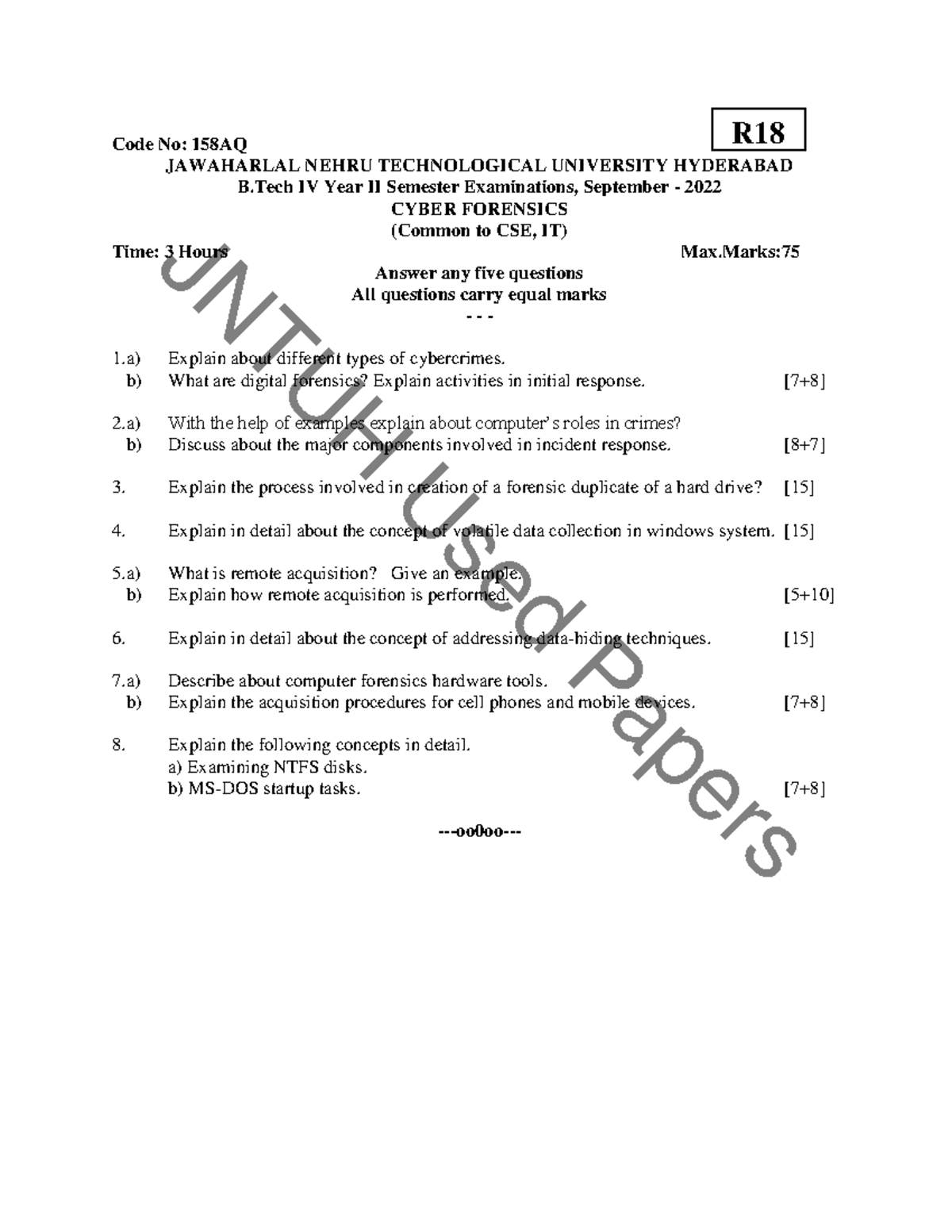 Cyber Forensic Question Paper September-2022 - Code No: 158AQ ...