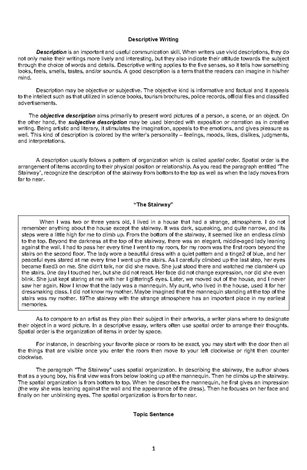 WEEK 2 - 1 Descriptive Writing Description is an important and useful ...