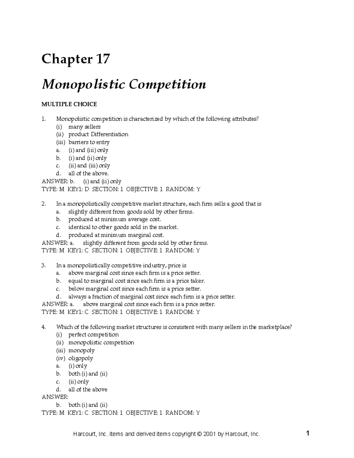 Chap17-1-43 - practice - Chapter 17 Monopolistic Competition MULTIPLE CHOICE Monopolistic - Studocu