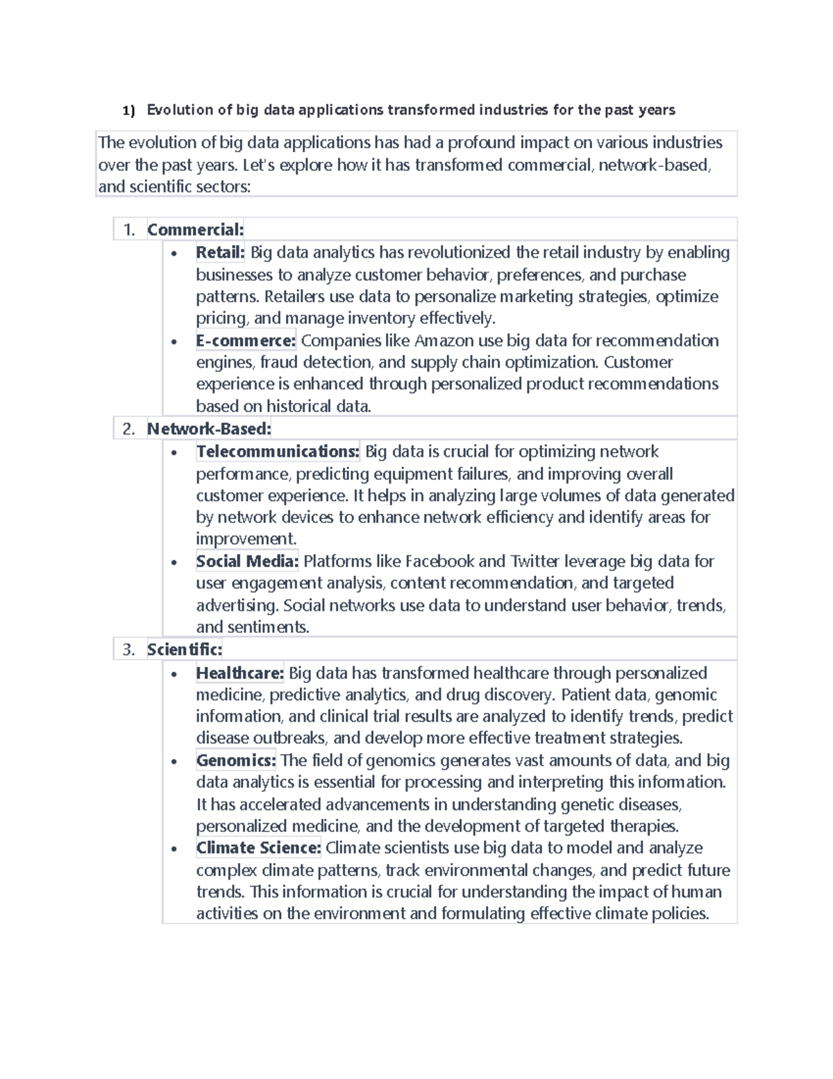Bda5 - Big data analytics - 1) Evolution of big data applications transformed industries for the ...