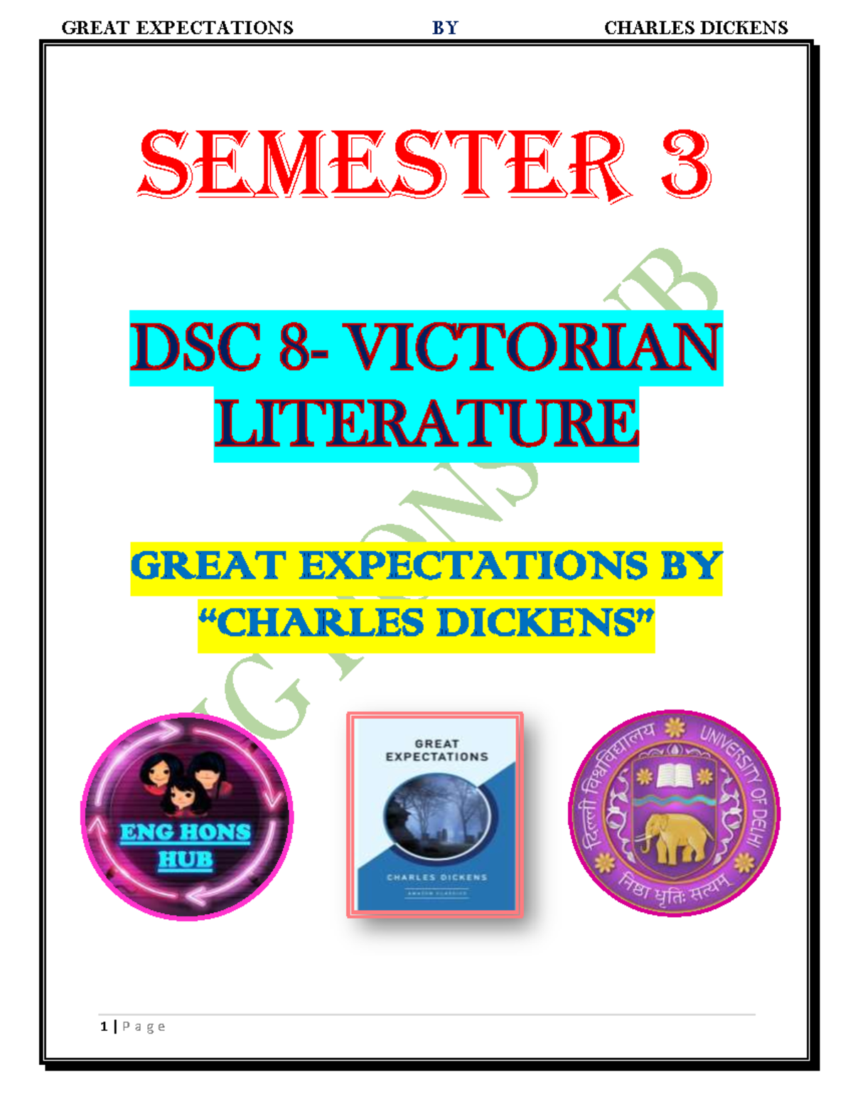 Great Expectations by Charles Dickens - SEMESTER Charles John Huffam ...