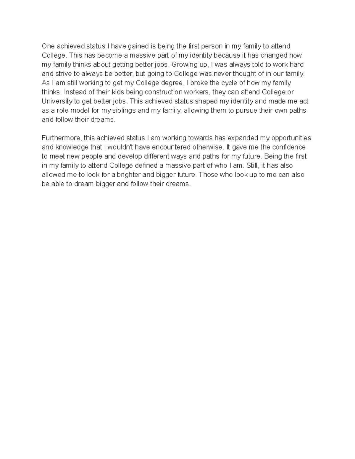 Sociology of Identity Discussion Forum - One achieved status I have ...